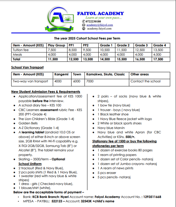 School Fees – Faiyol Academy